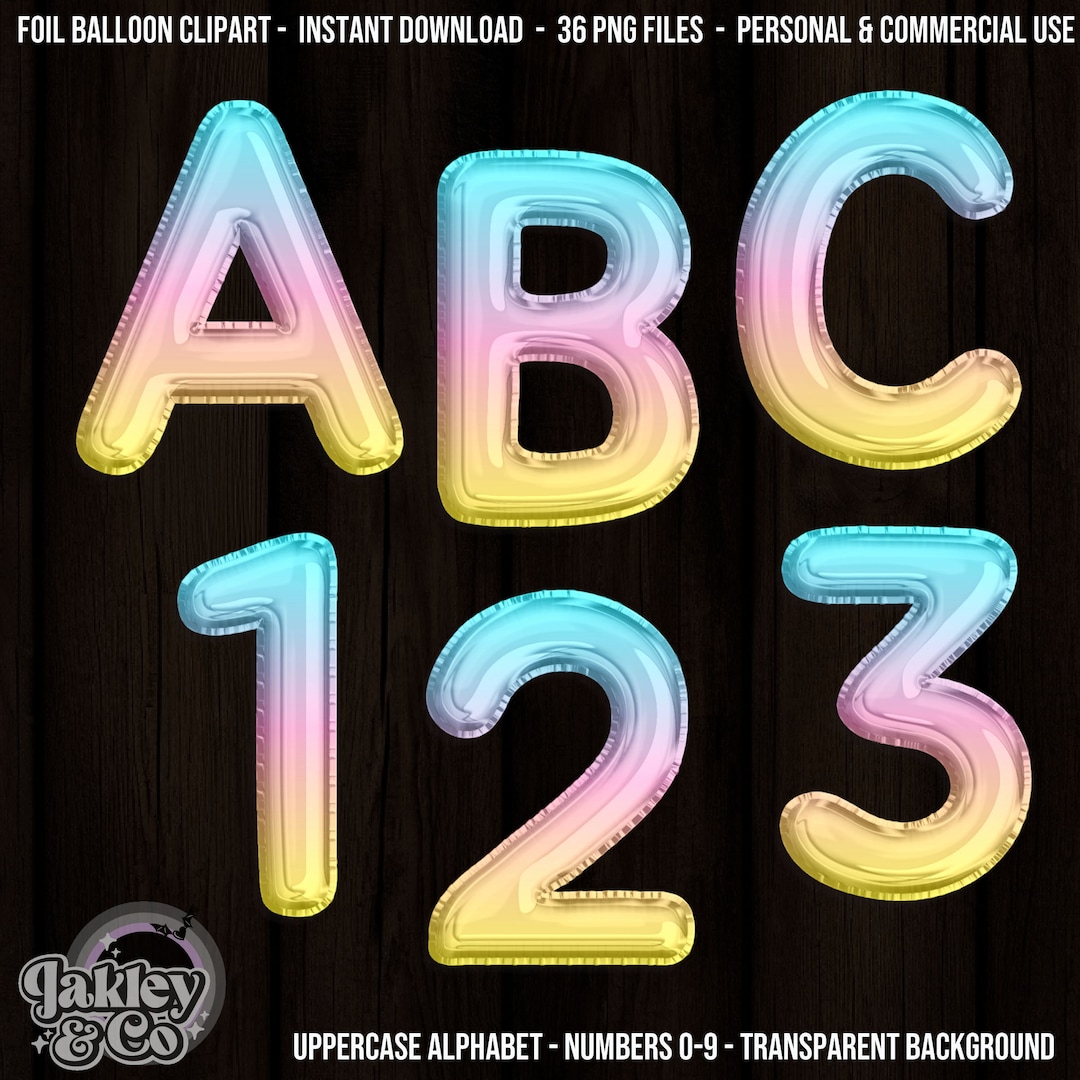FOIL BALLOON CLIPART Gradient Foil Balloon Clipart Letters and Numbers ...