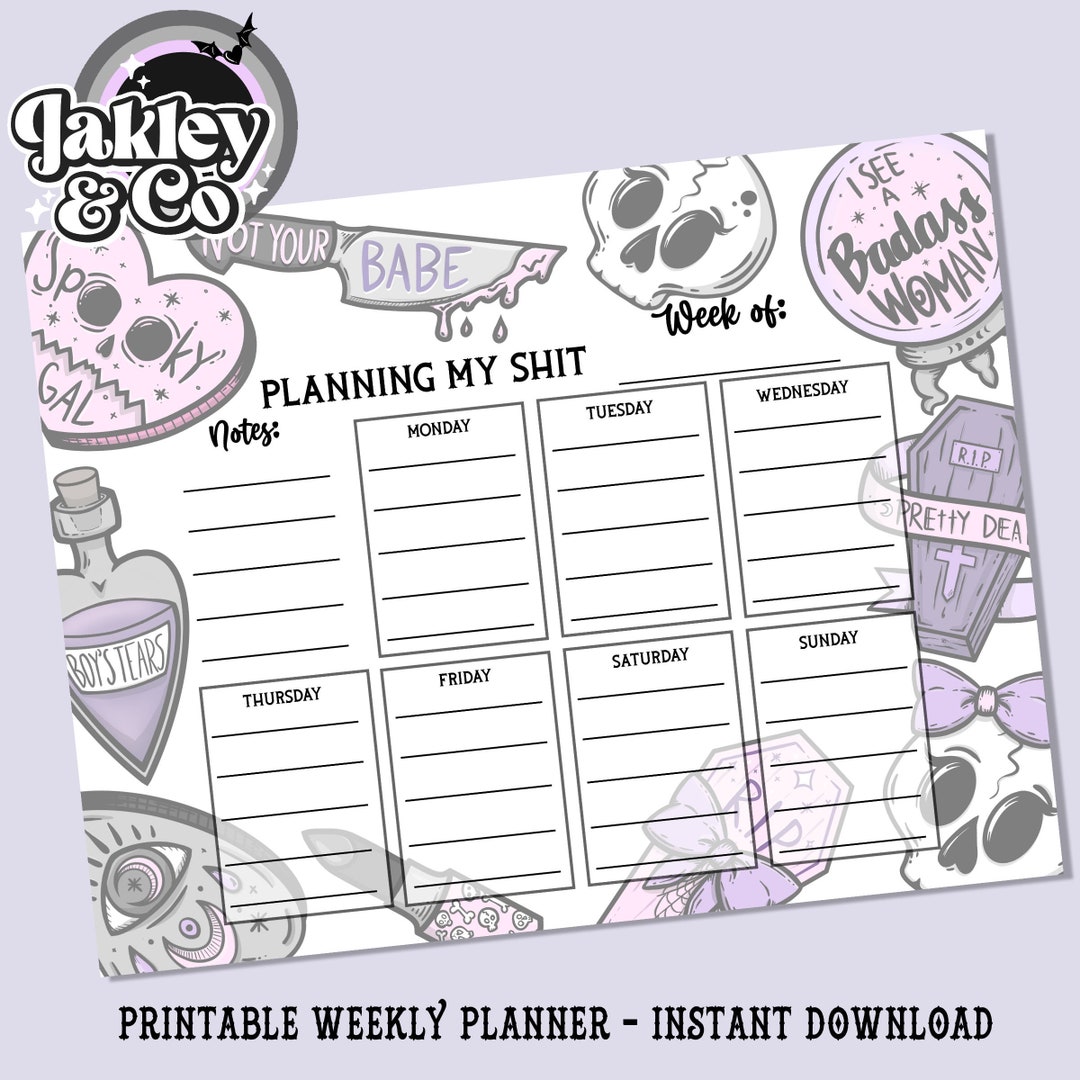 PRINTABLE WEEKLY PLANNER Punk, Goth Theme Printable Weekly Planner ...