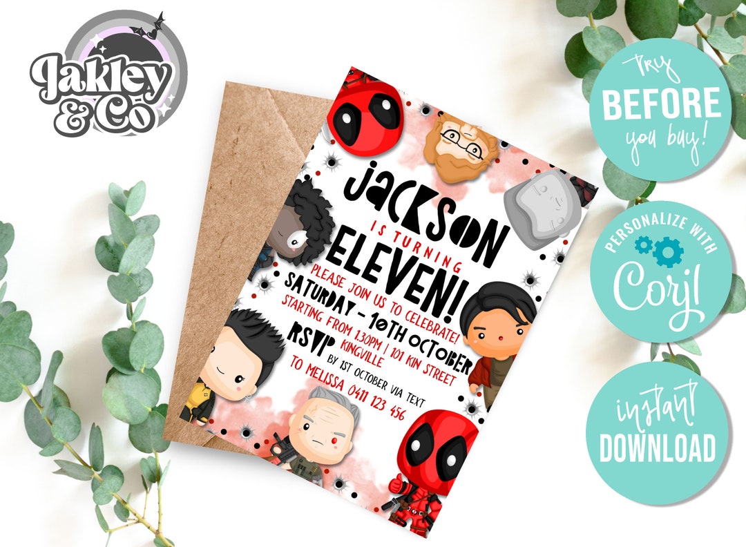 DEADPOOL BIRTHDAY INVITATION Deadpool Theme Invitation, Corjl Template ...