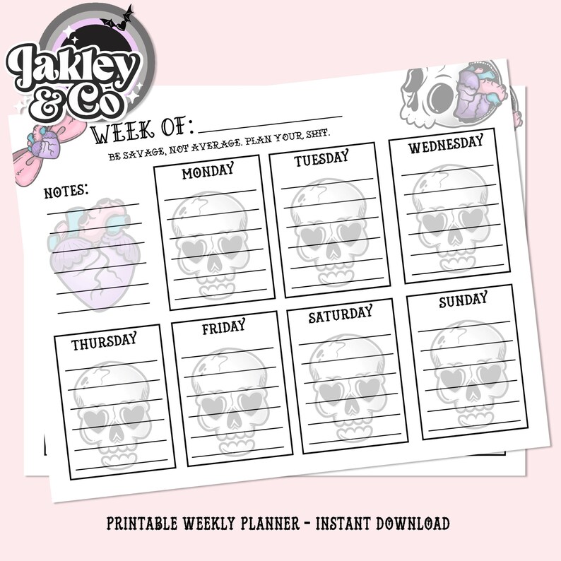 PRINTABLE WEEKLY PLANNER Punk, Goth Theme Printable Weekly Planner ...