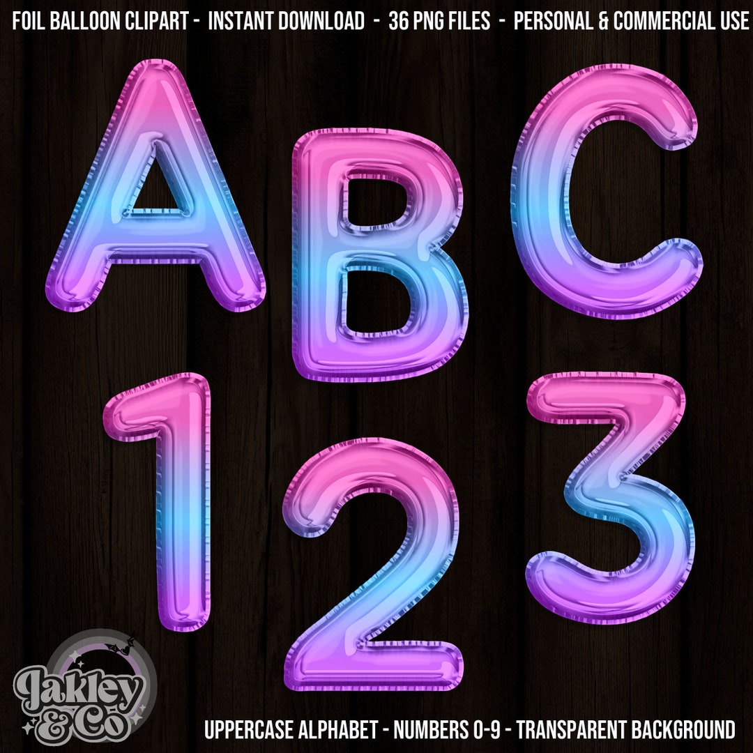 FOIL BALLOON CLIPART Gradient Foil Balloon Clipart Letters and Numbers ...