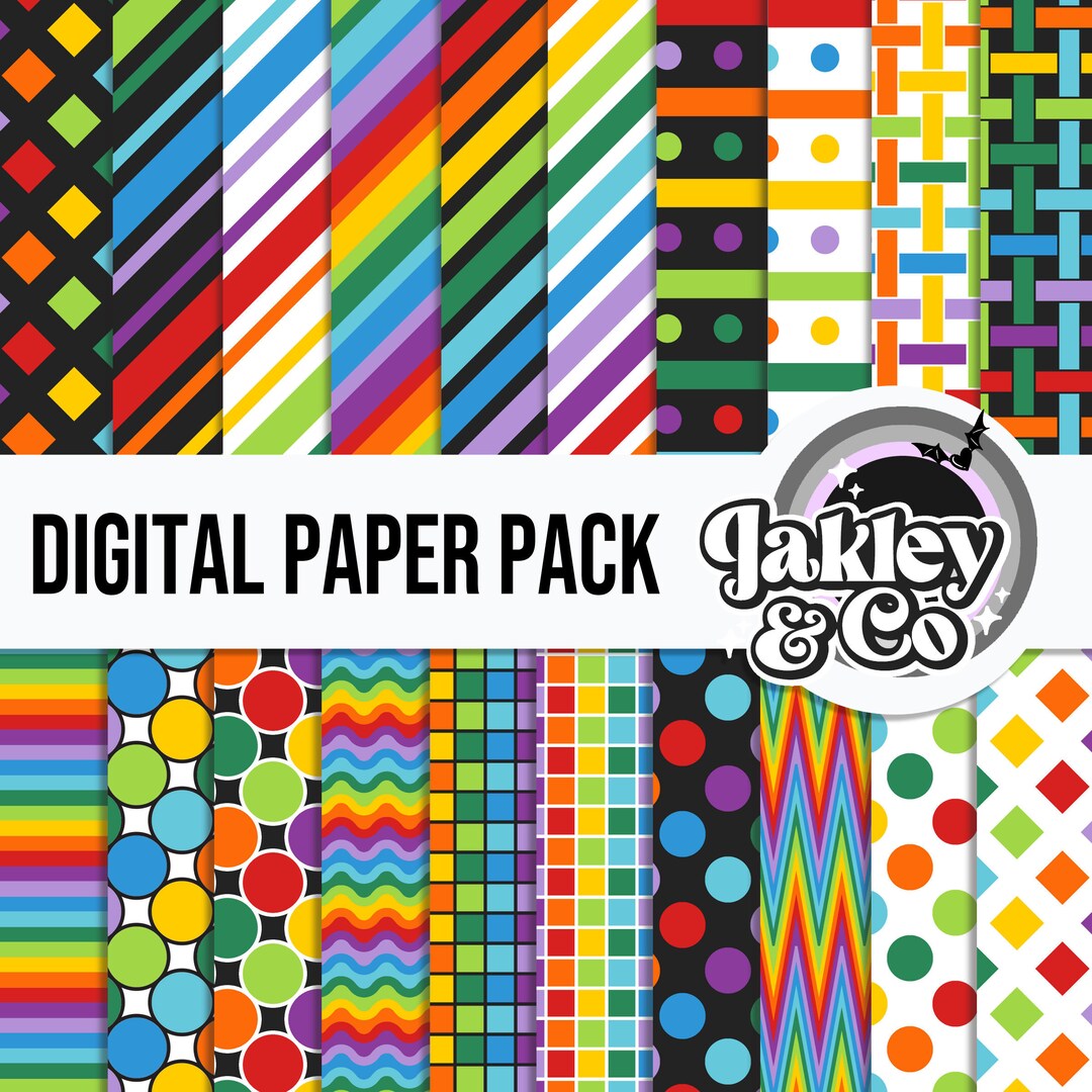 RAINBOW DIGITAL PAPER Neon Colours Digital Paper Pack Neon Patterns 20 ...