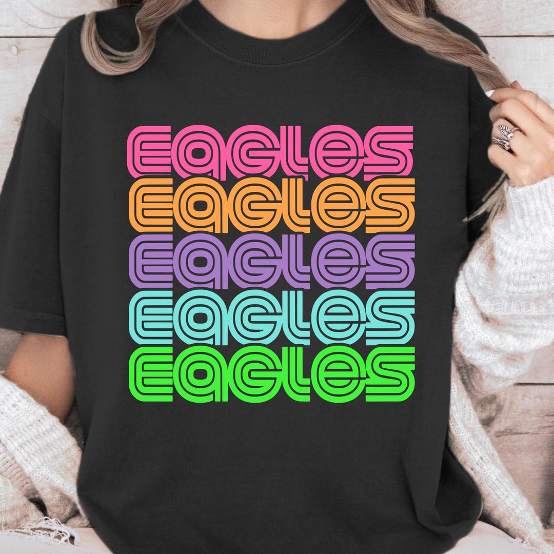 Neon Eagles SVG, Bright Retro Team Design, Colorful Stacked Eagles PNG ...