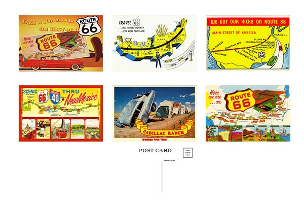 6 Instant Download Colorful Route 66 Retro Vintage 4x6 Postcards. Six ...