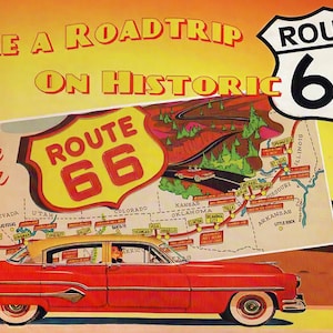 6 Instant Download Colorful Route 66 Retro Vintage 4x6 Postcards. Six ...