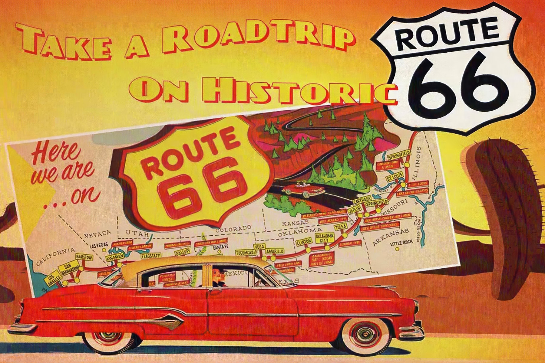 Route 66 Printable Postcards, Vintage Retro Travel Art (digital ...