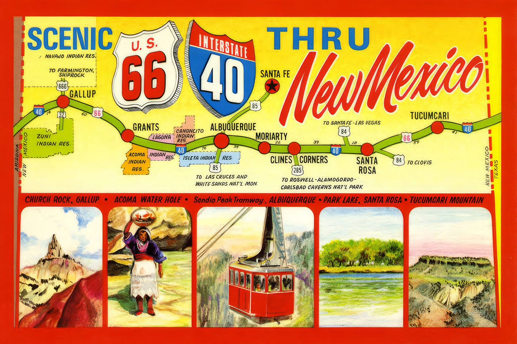 6 Instant Download Colorful Route 66 Retro Vintage 4x6 Postcards. Six ...