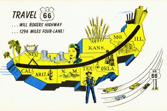 Historic Route 66 Postcards Vintage Retro Colorful High Quality Route