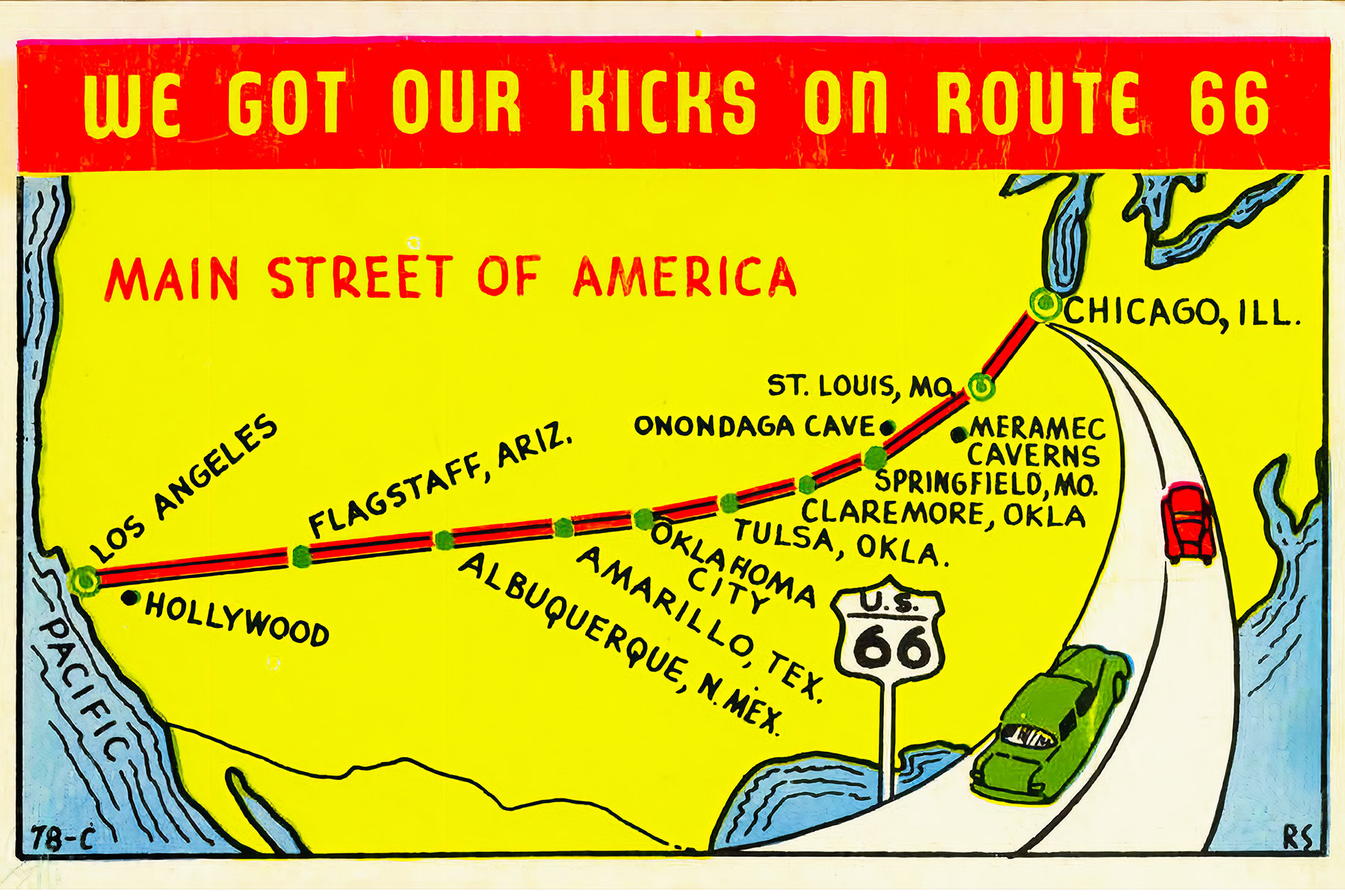 6 Instant Download Colorful Route 66 Retro Vintage 4x6 Postcards. Six ...