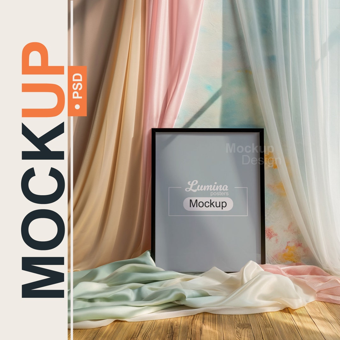 Poster Mockup, the Frame Stands on the Floor Surrounded by Colorful ...