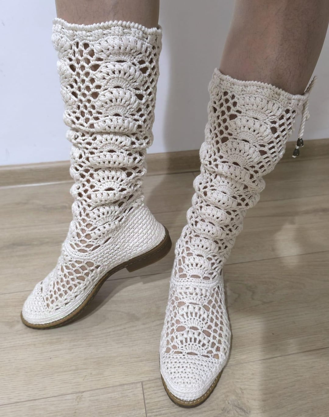 Handmade Crochet Cotton Long Boots: Custom Fit Women's Boots - Etsy