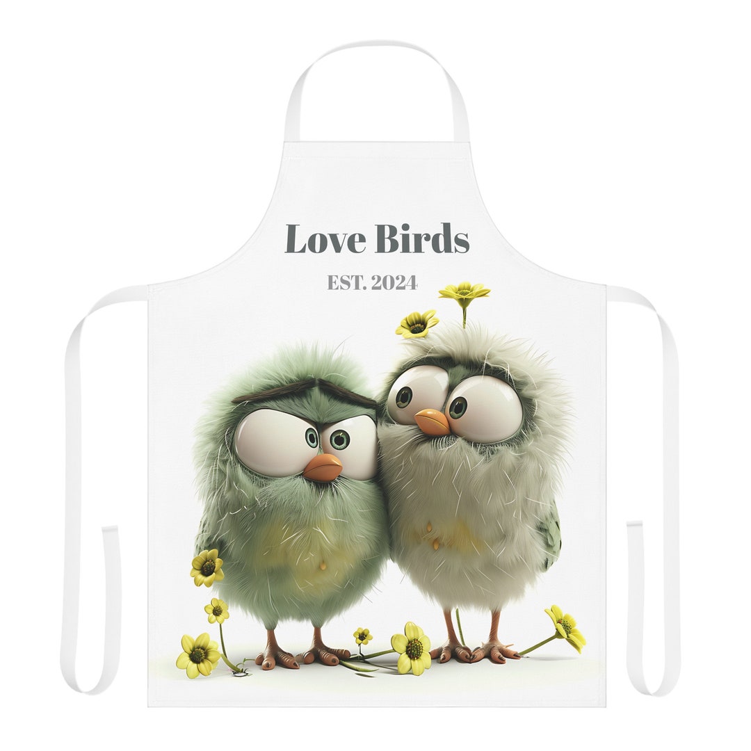 Floral Grumpy LOVE BIRDS Est 2024 Printed Culinary APRON Unisex 100% ...