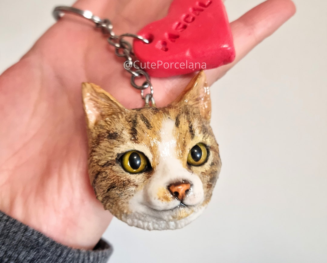 Personalized Cat Keychain, Handmade Cat Charm, Custom Pet Keyring ...