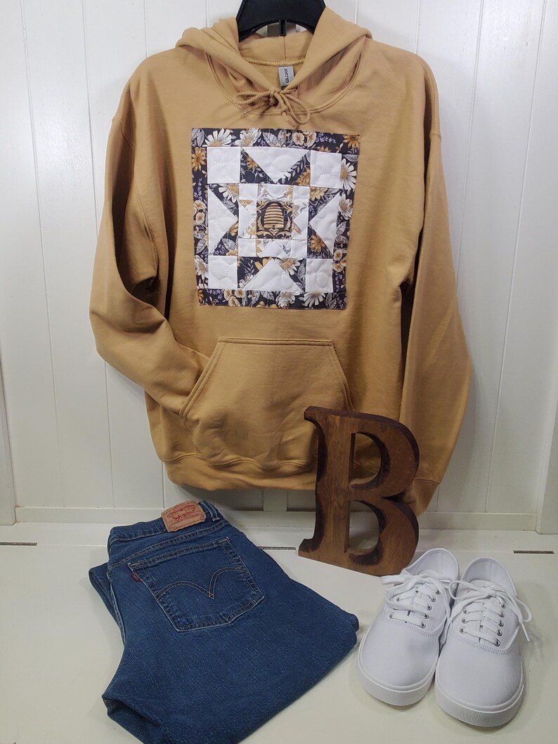 Quilted Square Hoodie Sweatshirt W/ Honey Bee Design - Etsy