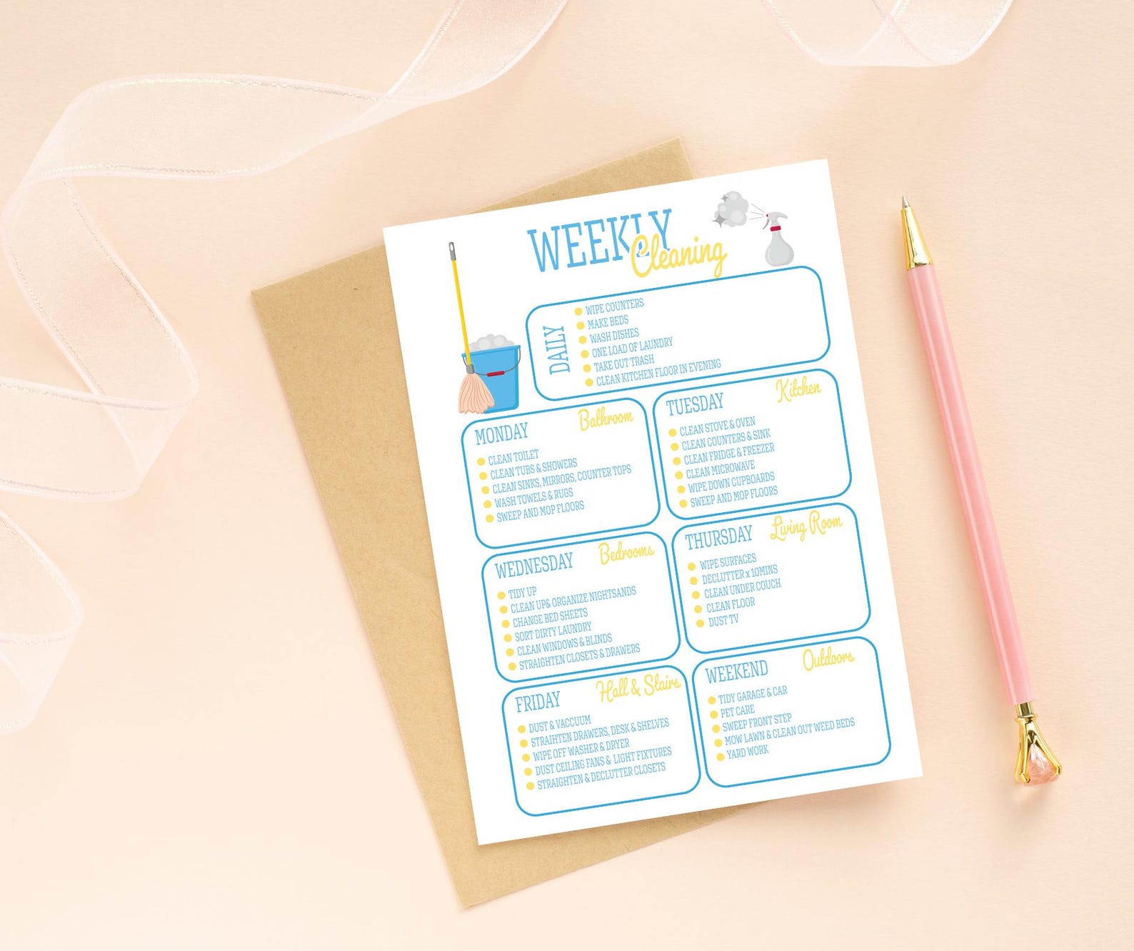 Minimalist Weekly Cleaning Checklist, Housekeeping Planner (digital ...