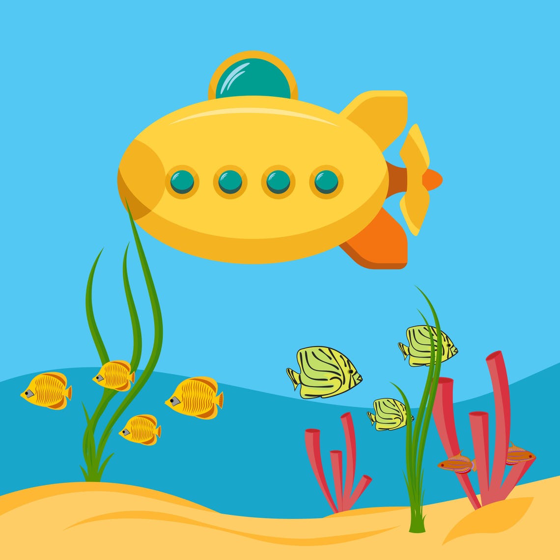 Yellow Submarine Digital Art Print. Vibrant Nautical Illustration - Etsy