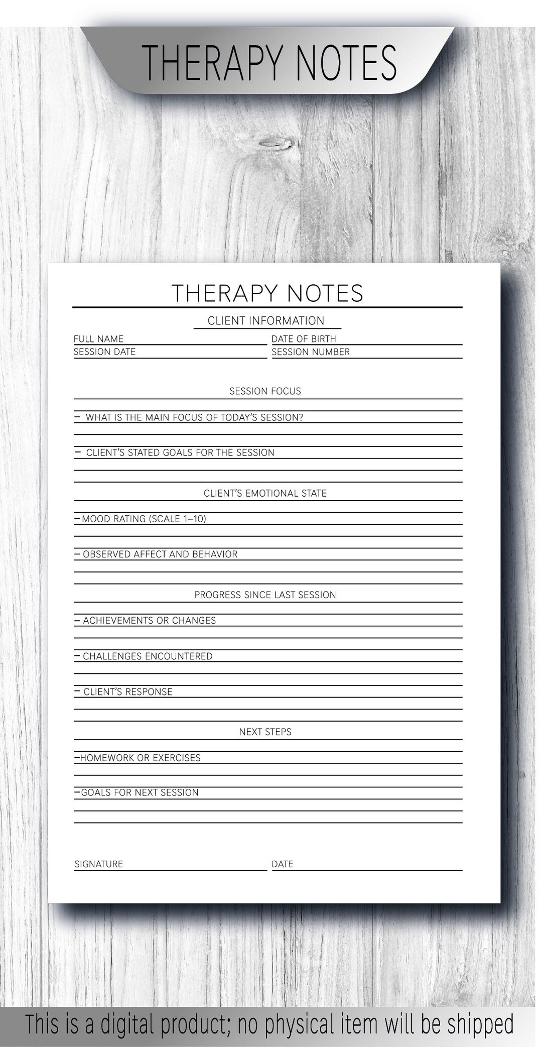 Therapy Session Notes Printable. Mental Health Worksheet. Therapist Log ...