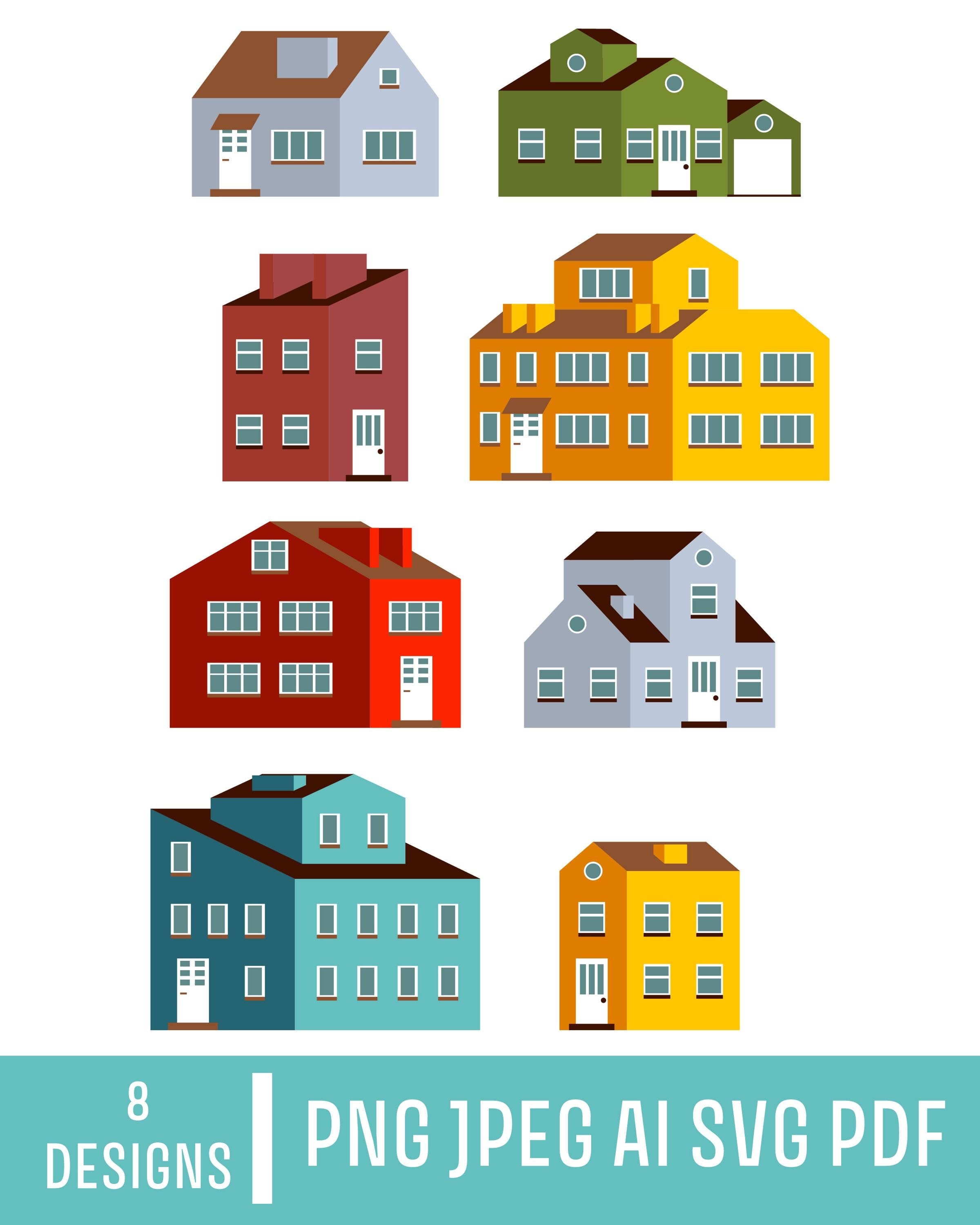 Cartoon Houses Clip Art. Flat House PNG, SVG, AI for Print & Digital ...