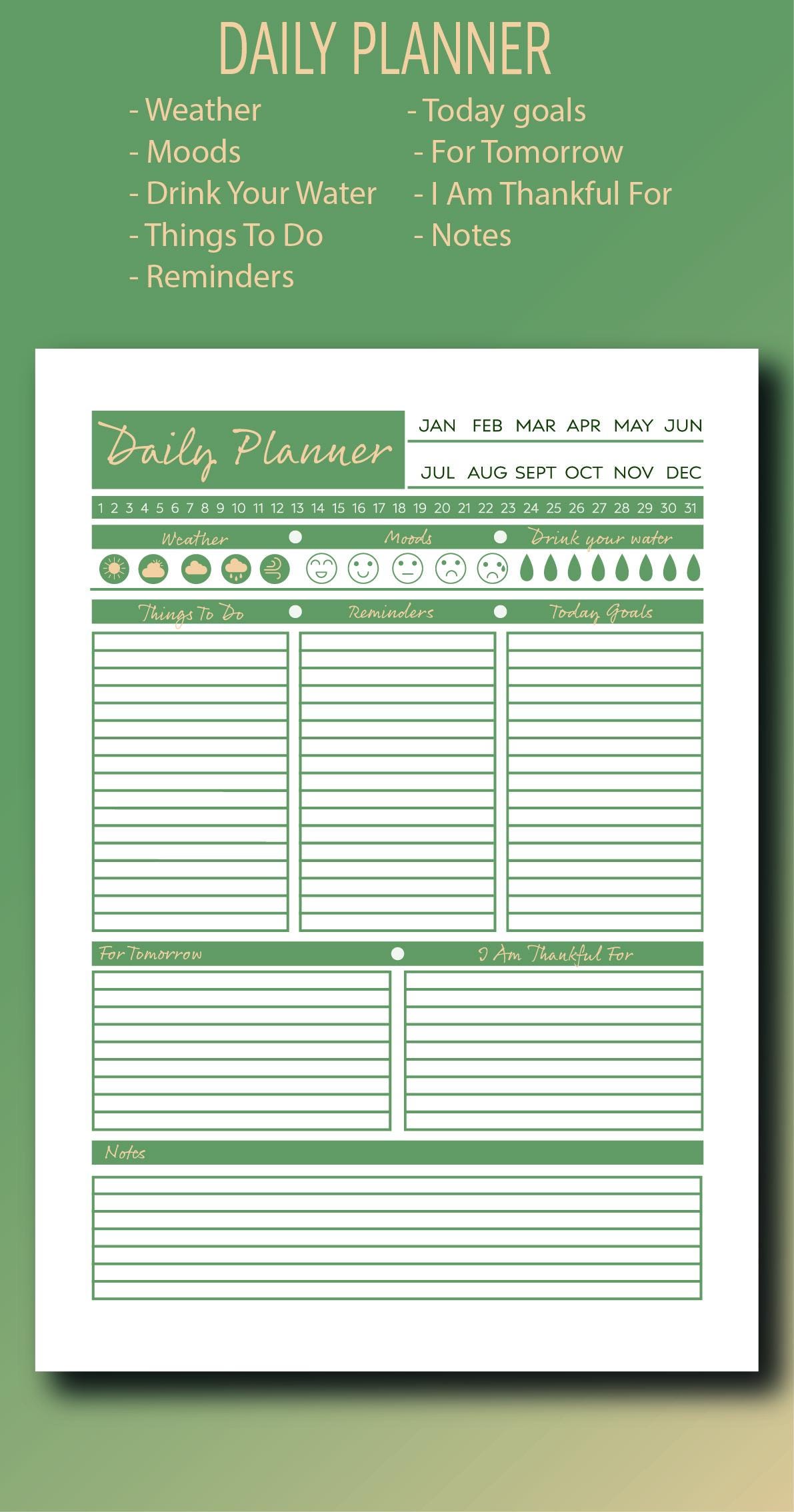Daily Digital Planner: Printable Productivity, A4 A5 Half Letter (PDF ...