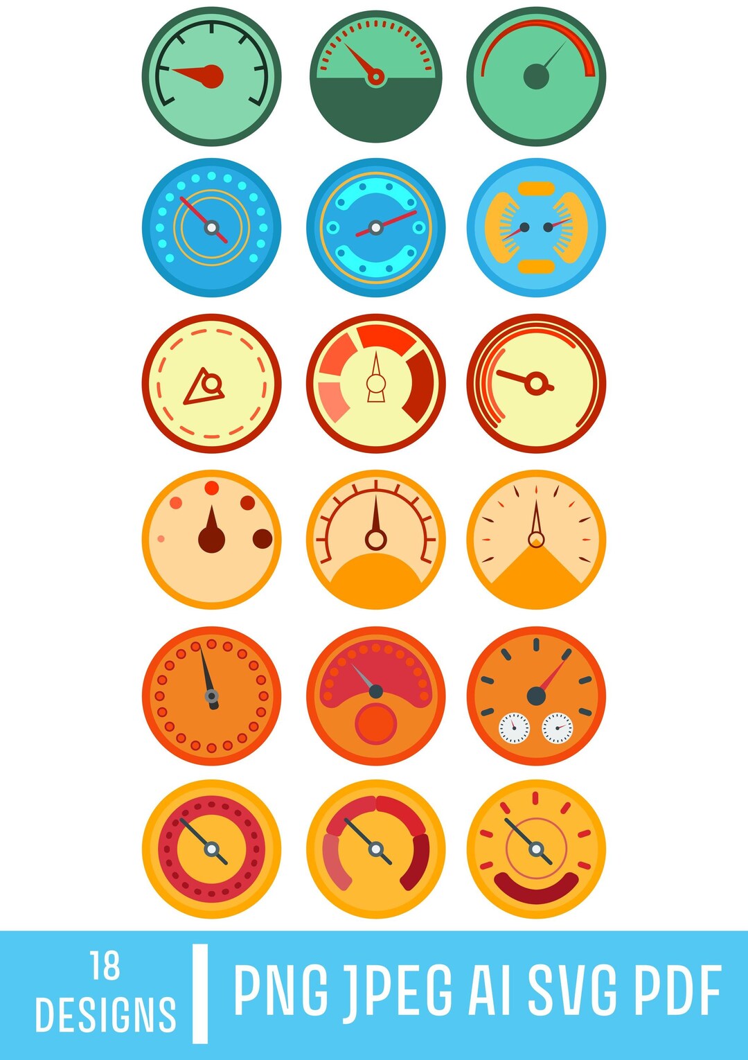 Speedometer Clip Art. Racing & Automotive Icons for Digital and Print ...