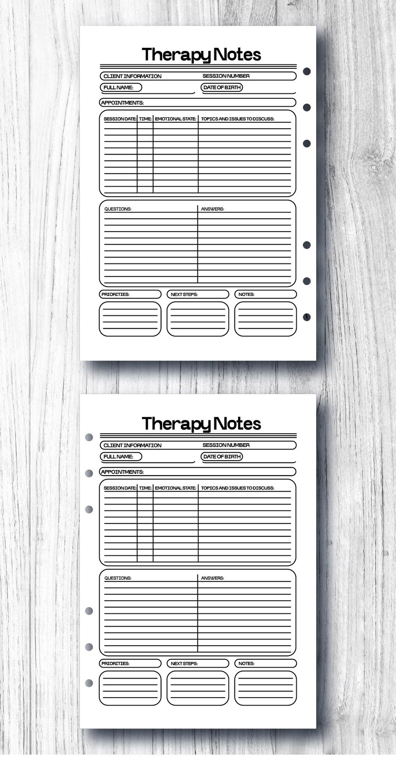 Therapy Session Notes – Printable Mental Health Template. Therapist Log ...