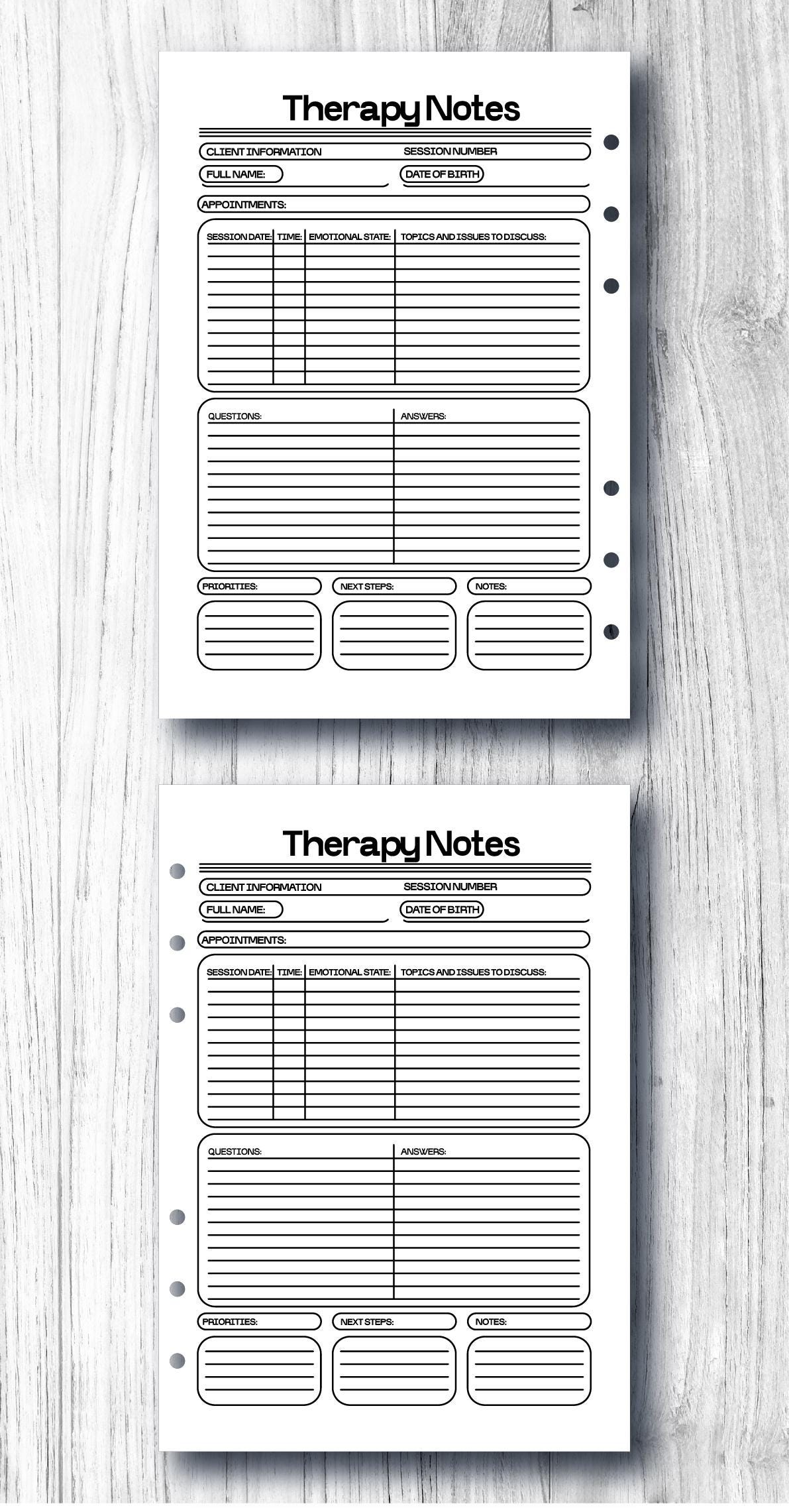 Therapy Session Notes – Printable Mental Health Template. Therapist Log ...