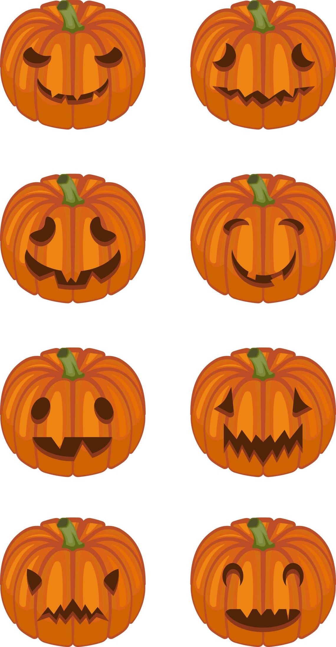 A Collection Halloween Pumpkin Faces. Pumpkin Characters. Sad, Creepy ...