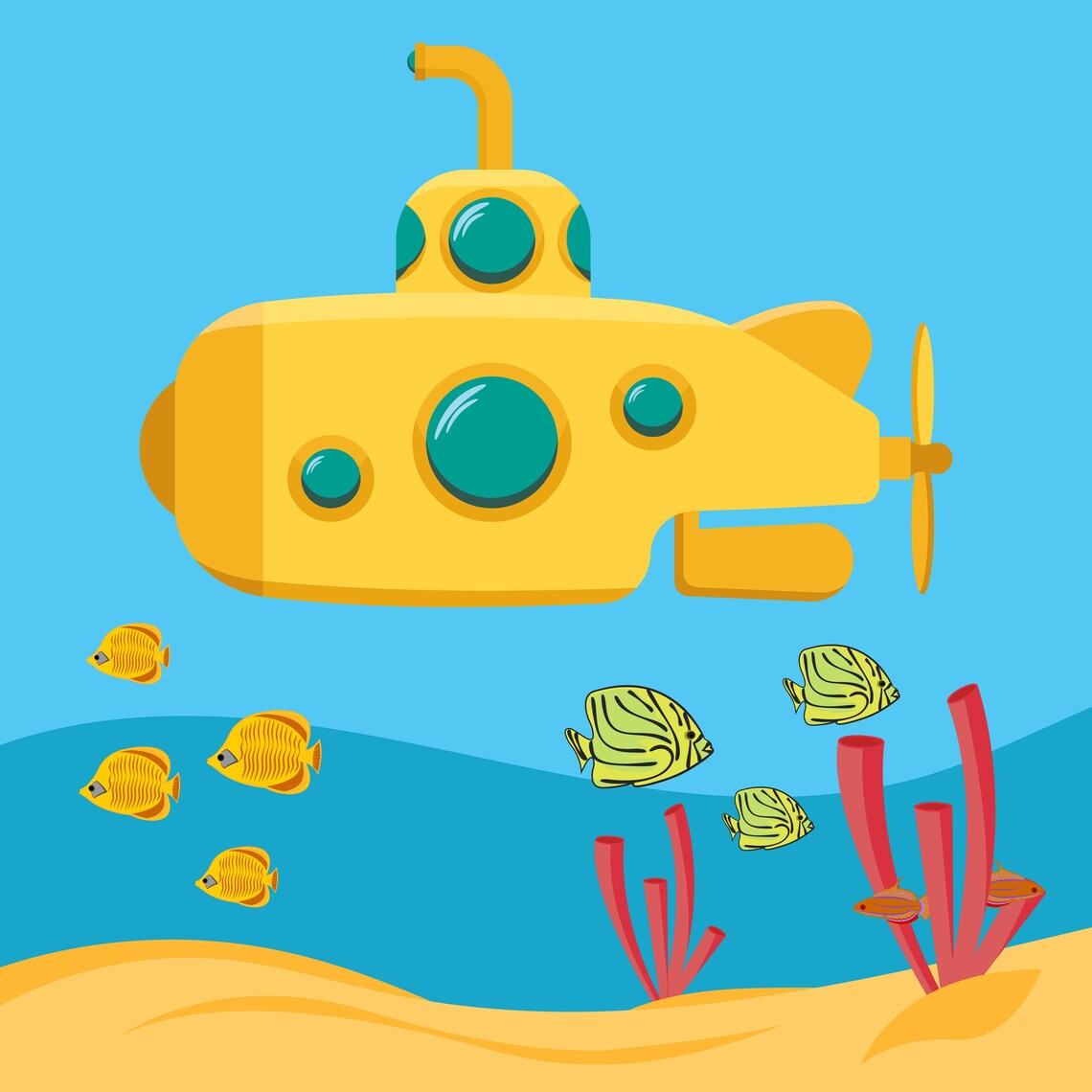 Yellow Submarine Digital Art Print. Vibrant Nautical Illustration - Etsy
