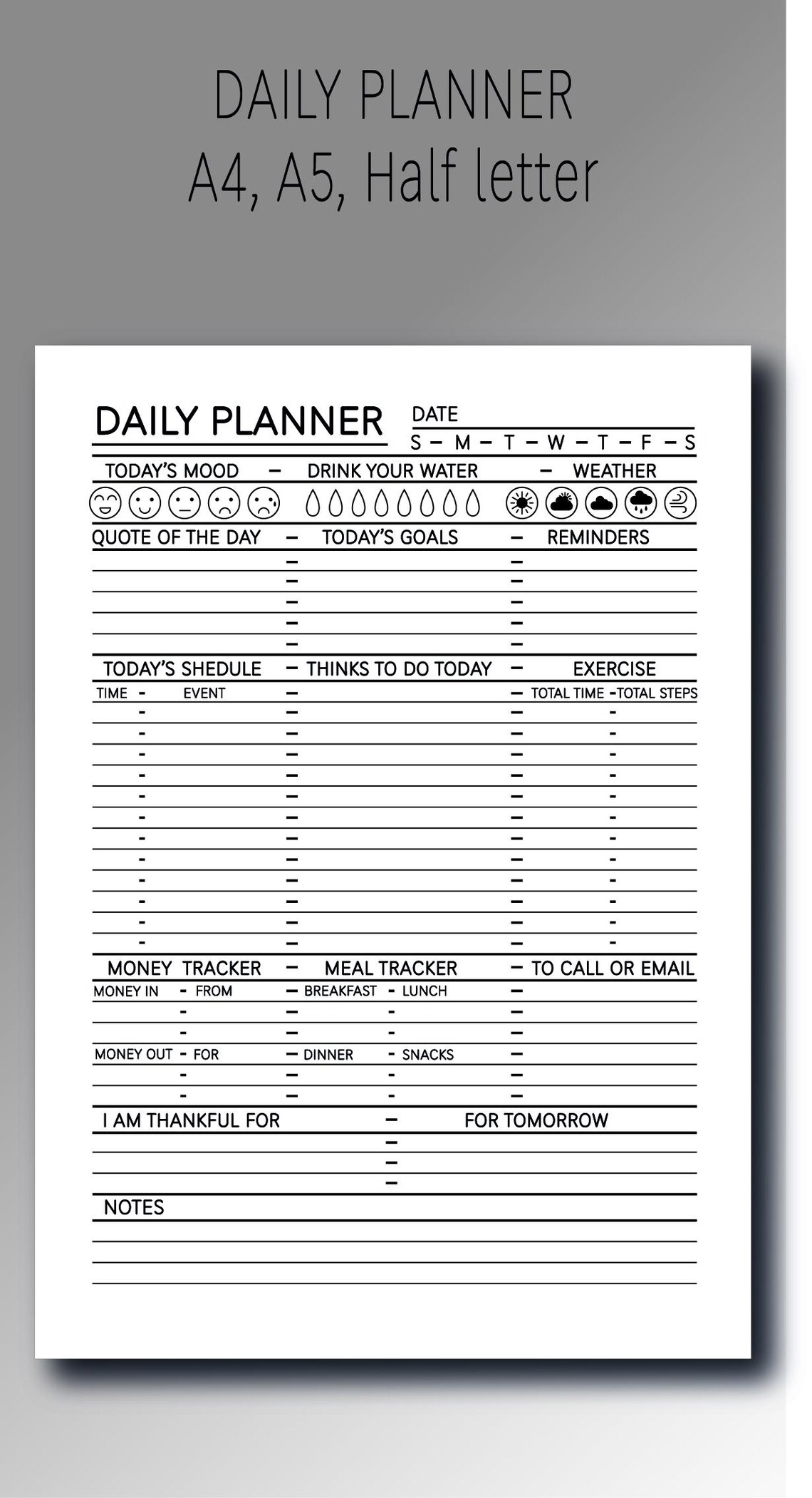 Printable Daily Planner, Productivity Template (A4, A5, Half Letter) - Etsy