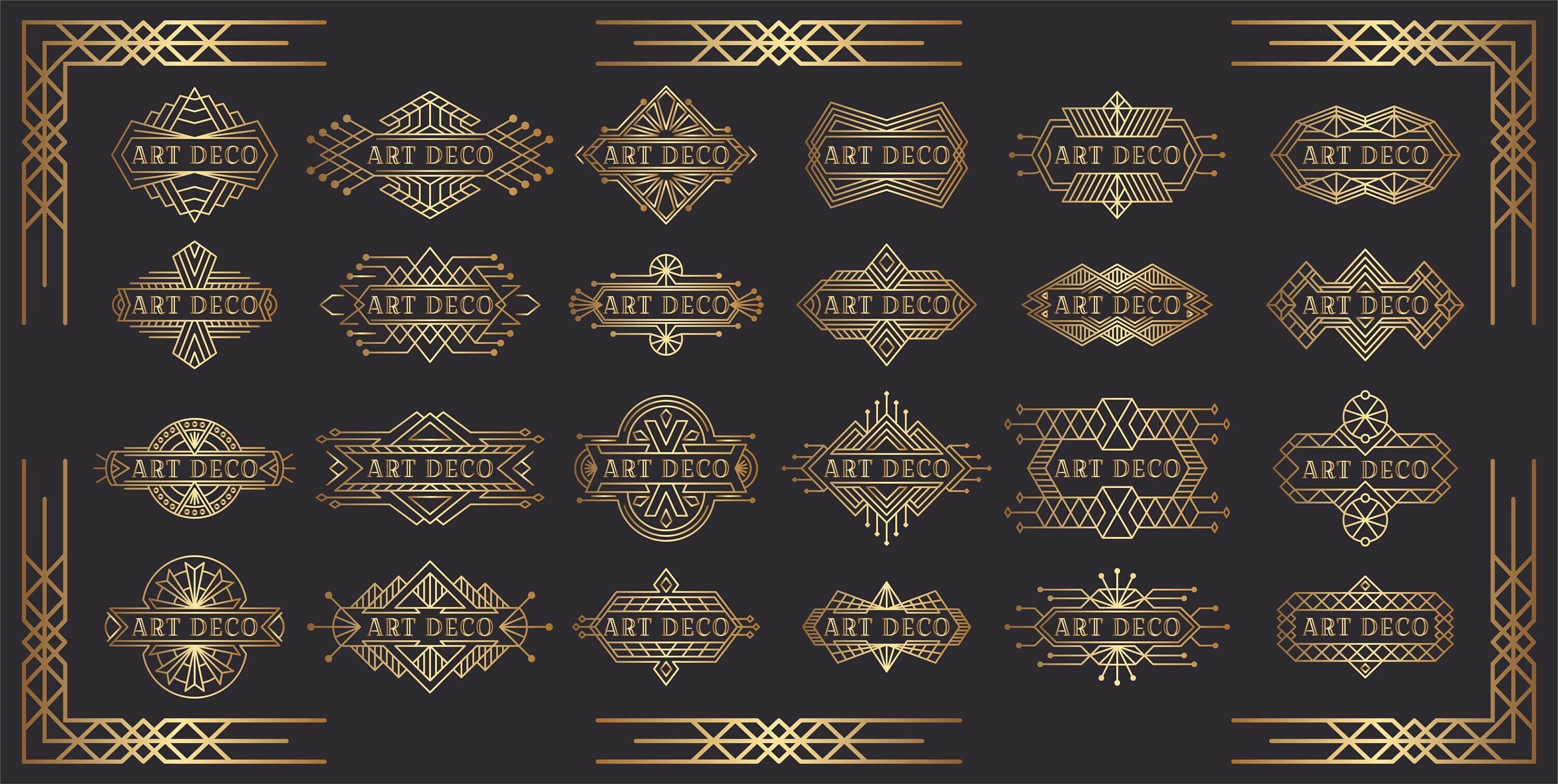 A Collection of Art Deco Logos. Vintage Art Deco Logo Pack. Gold-toned Logos for Invitations ...