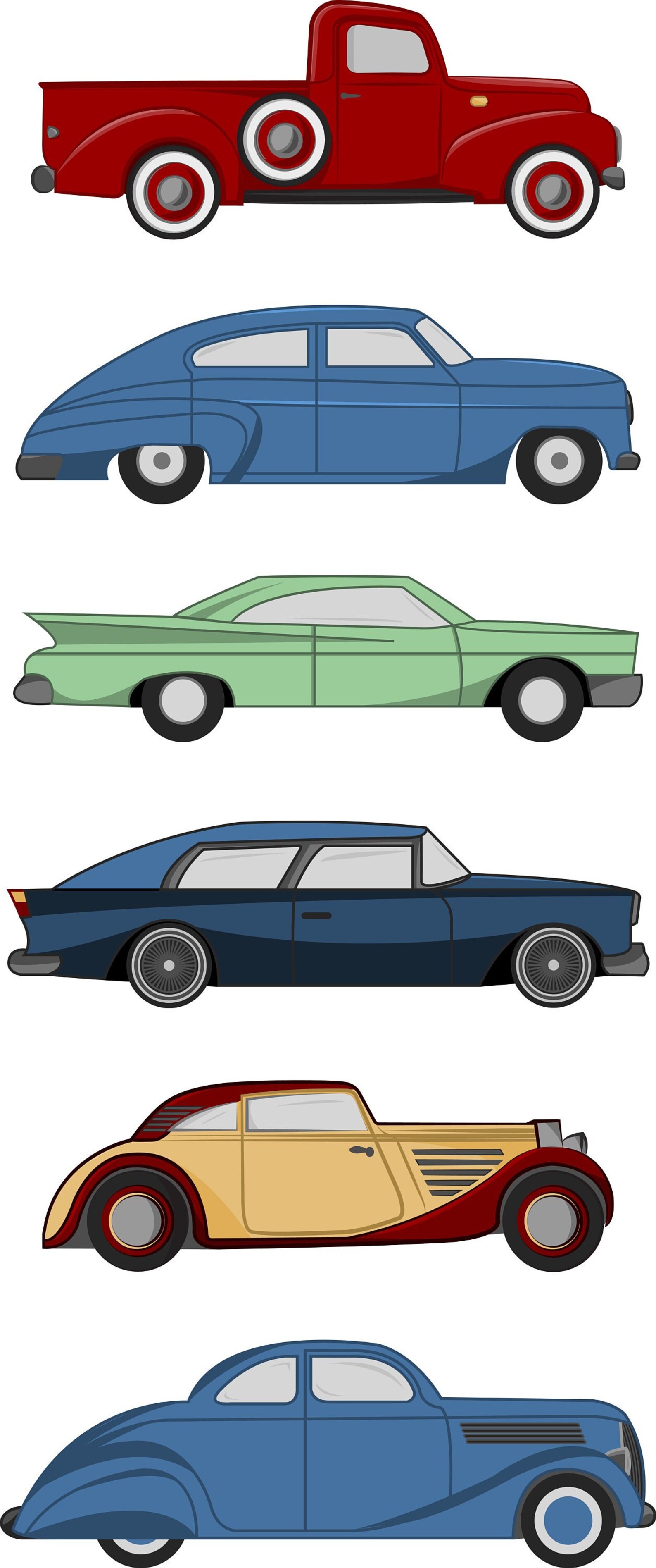 A Collection of Retro Cars. Cartoon Retro Cars. - Etsy