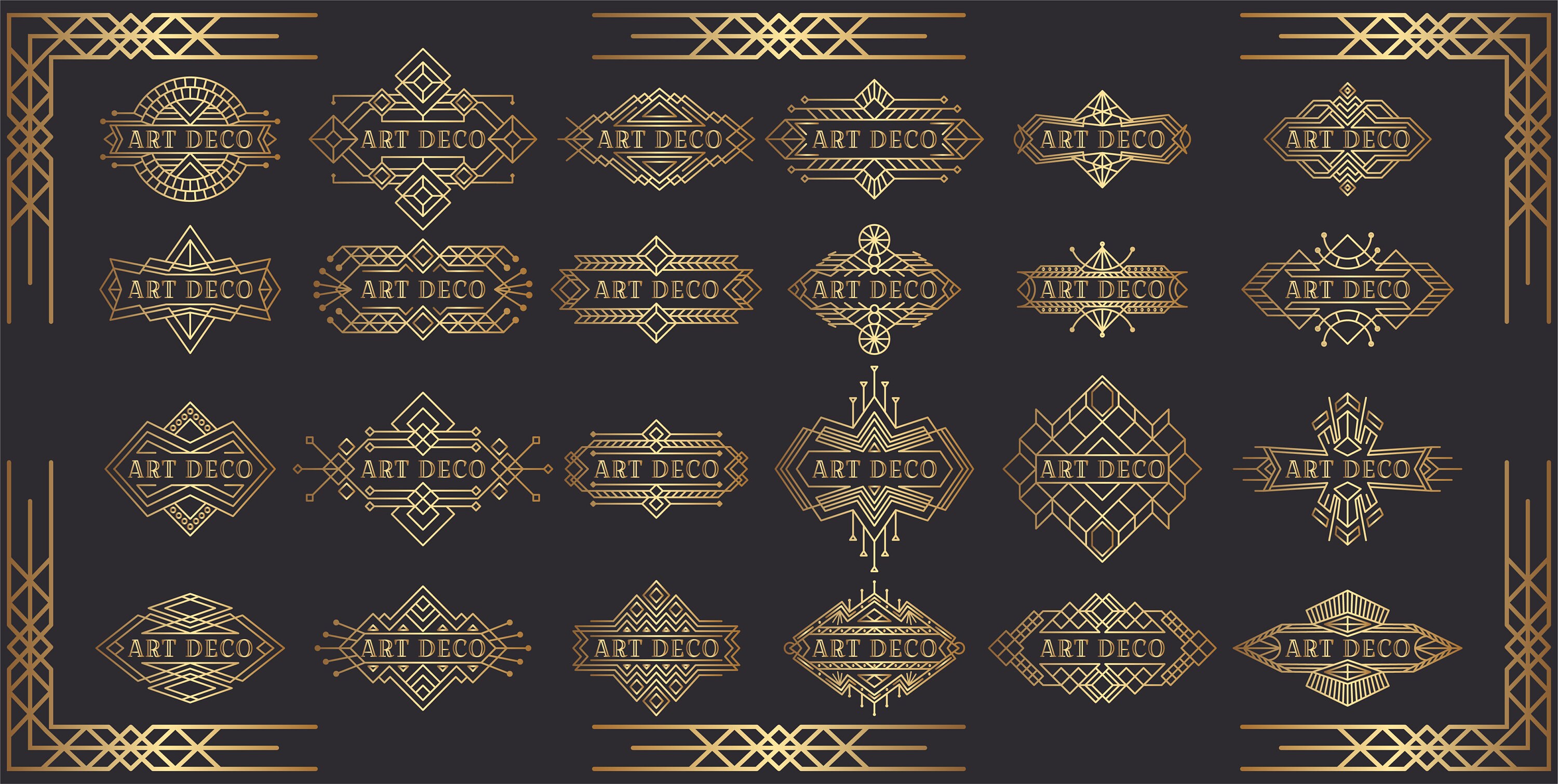 A Collection of Art Deco Logos. Vintage Logos in Gold Color. Logotype ...