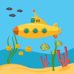 Yellow Submarine Digital Art Print. Vibrant Nautical Illustration - Etsy