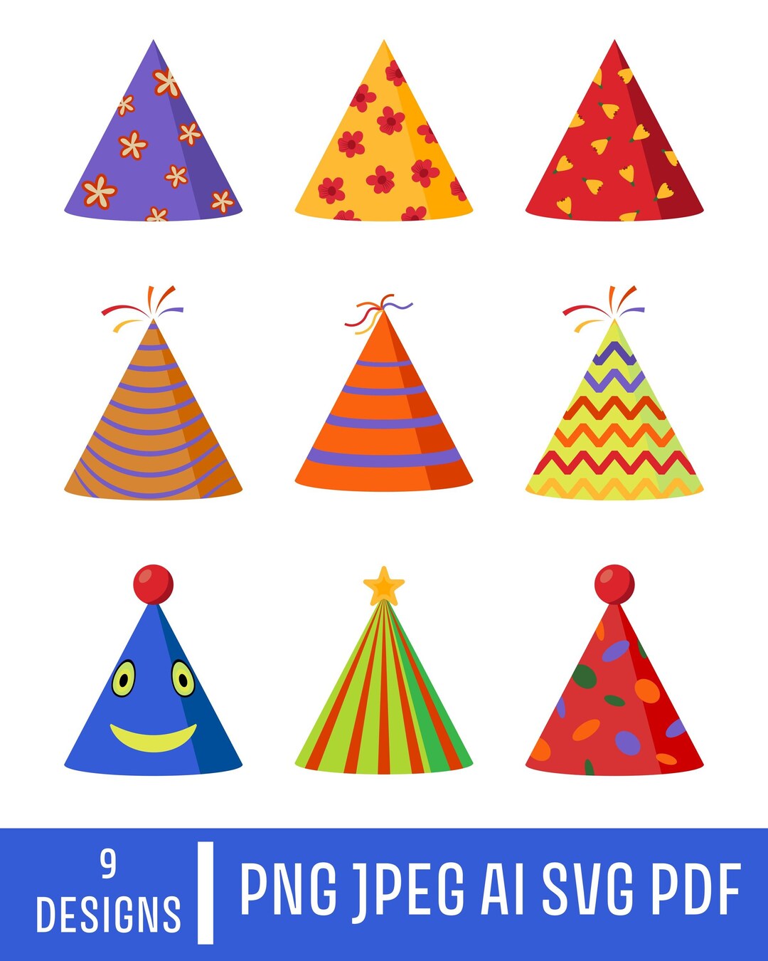 Party Hat Clip Art. Festive Birthday Hat Icons for Digital and Print - Etsy