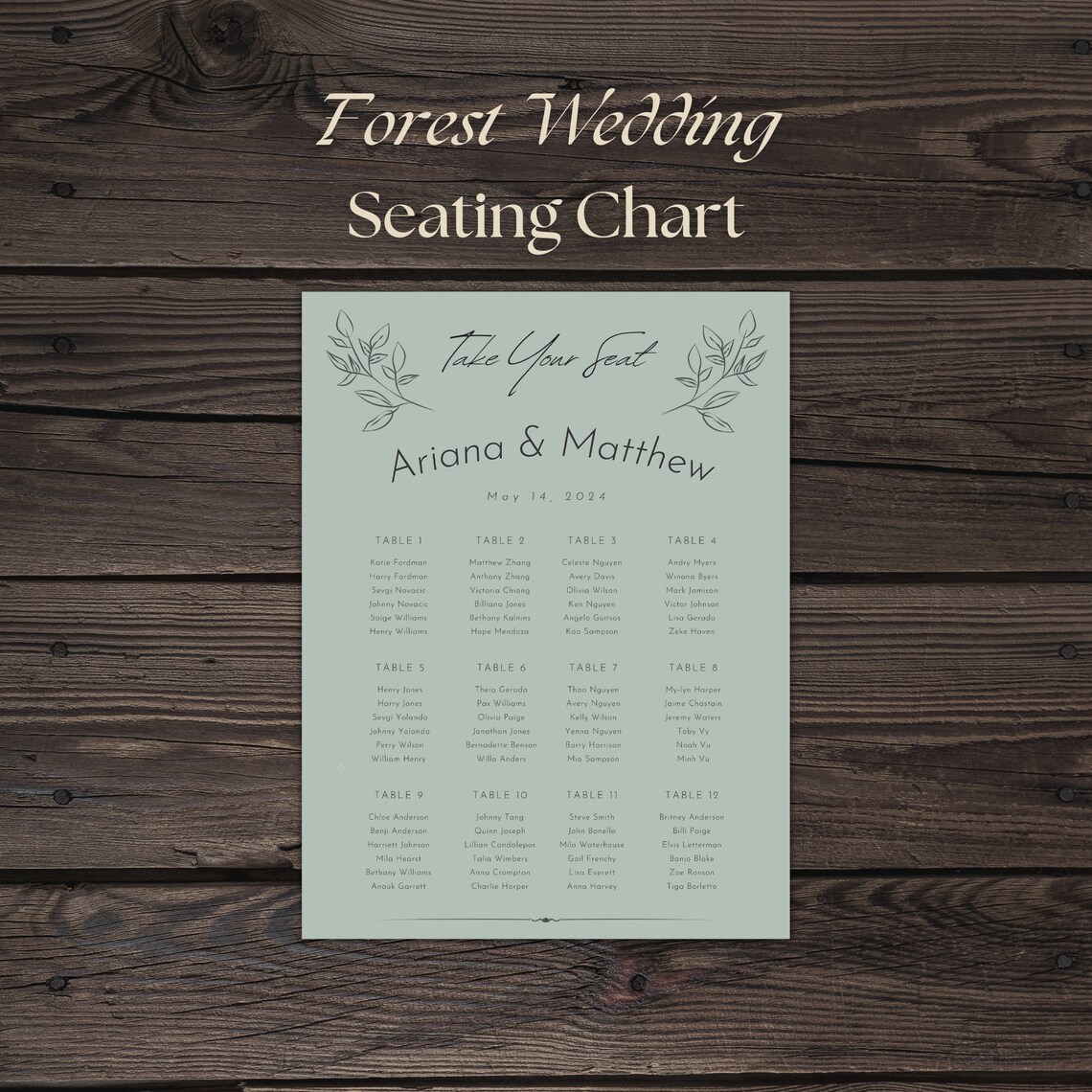 Forest Wedding Table Template Set: Welcome Sign, Seating Chart (canva ...