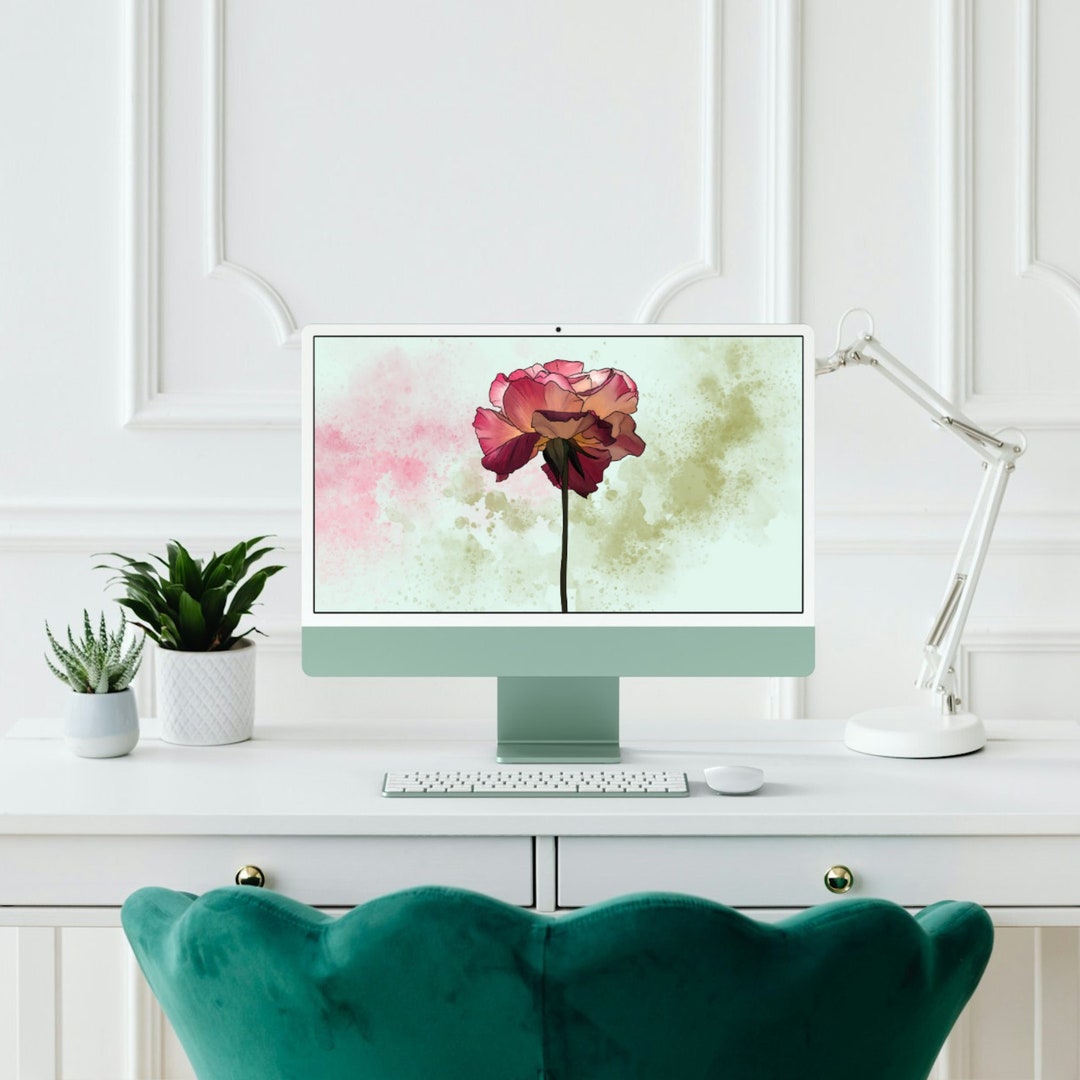 Pink Rose Desktop Wallpaper for Windows and Apple Computers - Watercolor Floral Digital ...