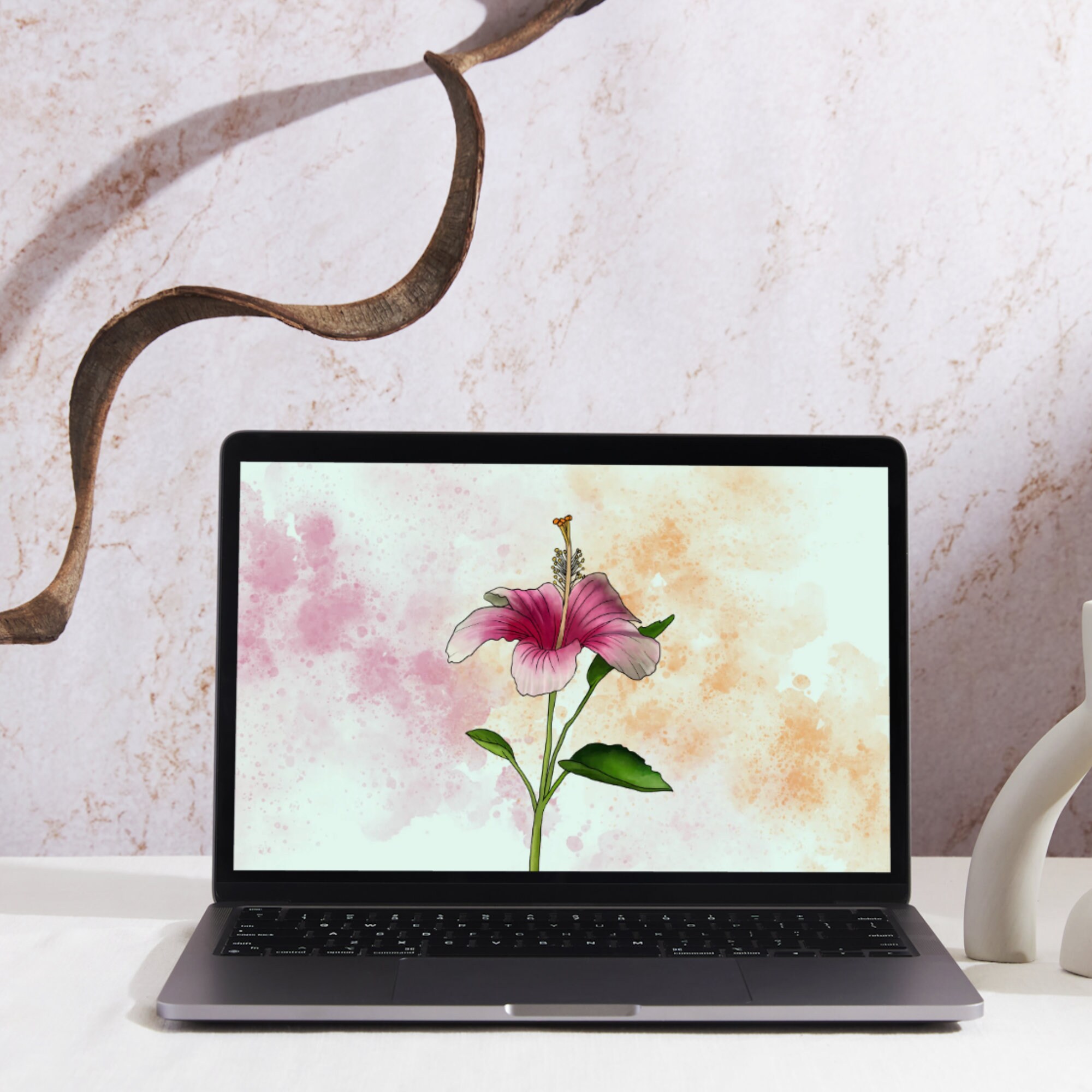 Pink Hibiscus Watercolor Desktop Wallpaper (digital Download) - Etsy