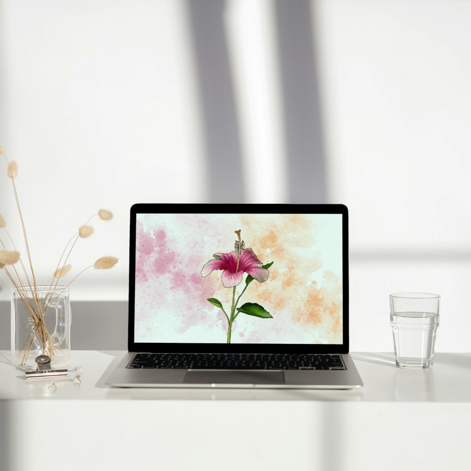 Pink Hibiscus Watercolor Desktop Wallpaper (digital Download) - Etsy