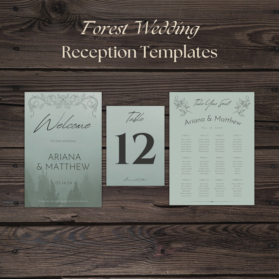 Forest Wedding Table Template Set: Welcome Sign, Seating Chart (canva ...