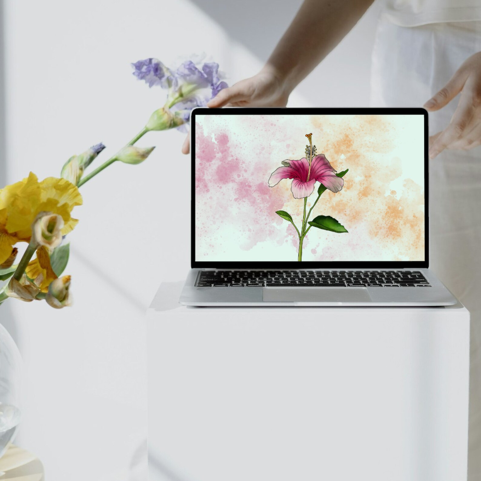 Pink Hibiscus Watercolor Desktop Wallpaper (digital Download) - Etsy