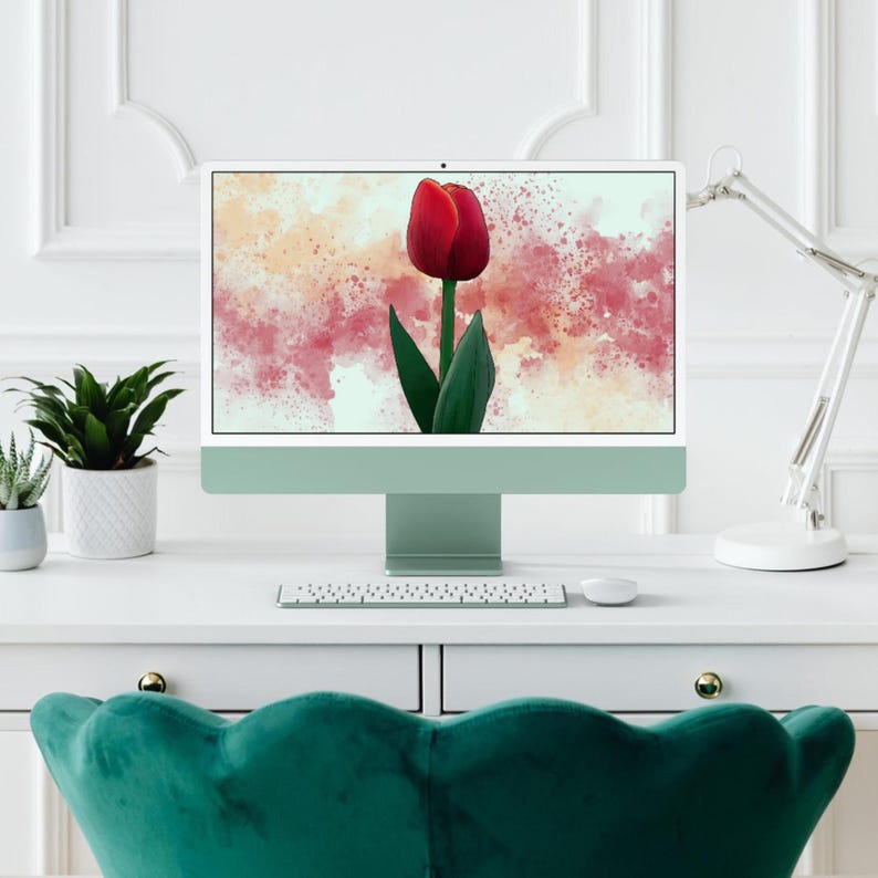 Red Tulip Watercolor Desktop Wallpaper (digital Download) - Etsy