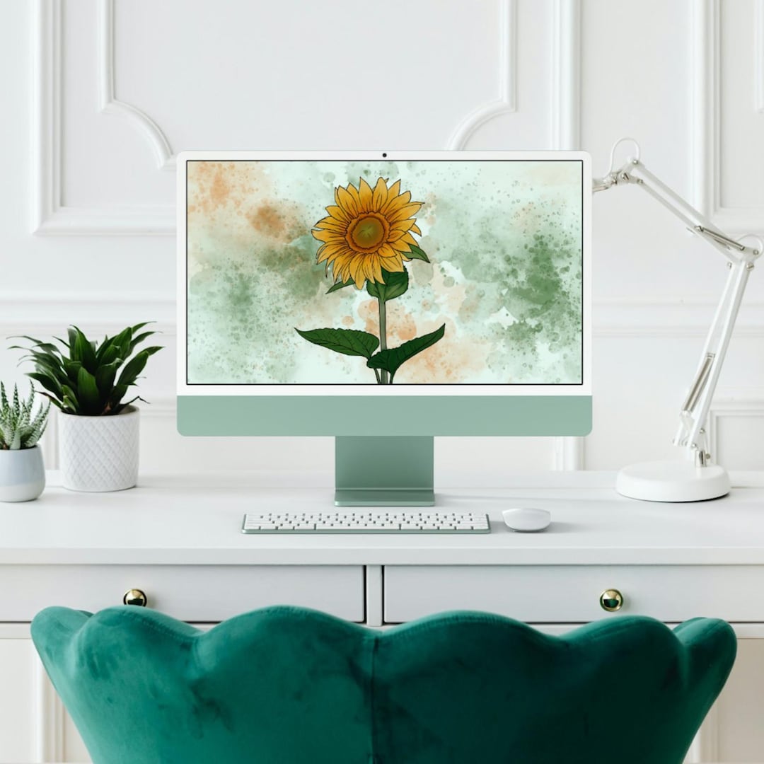 Sunflower Desktop Wallpaper for Windows and Apple Computers - Floral Watercolor Digital ...