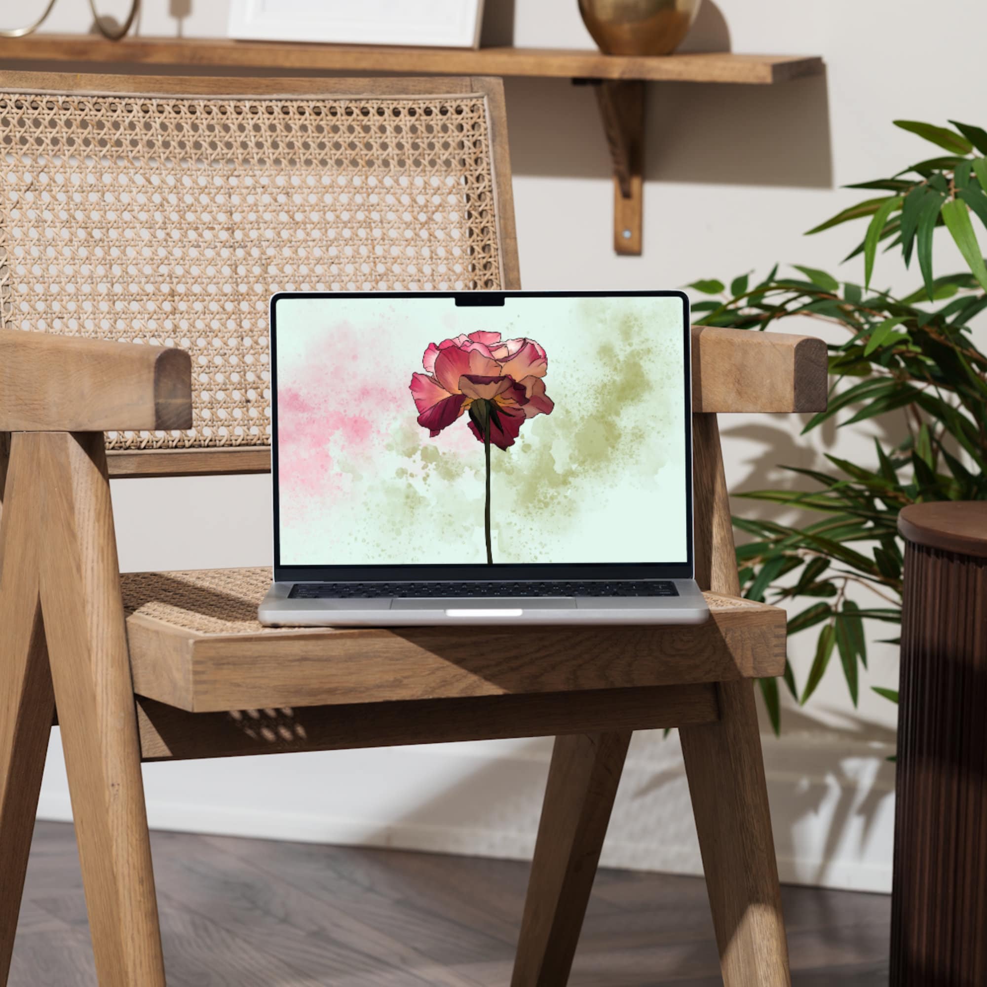 Pink Rose Desktop Wallpaper for Windows and Apple Computers - Watercolor Floral Digital ...