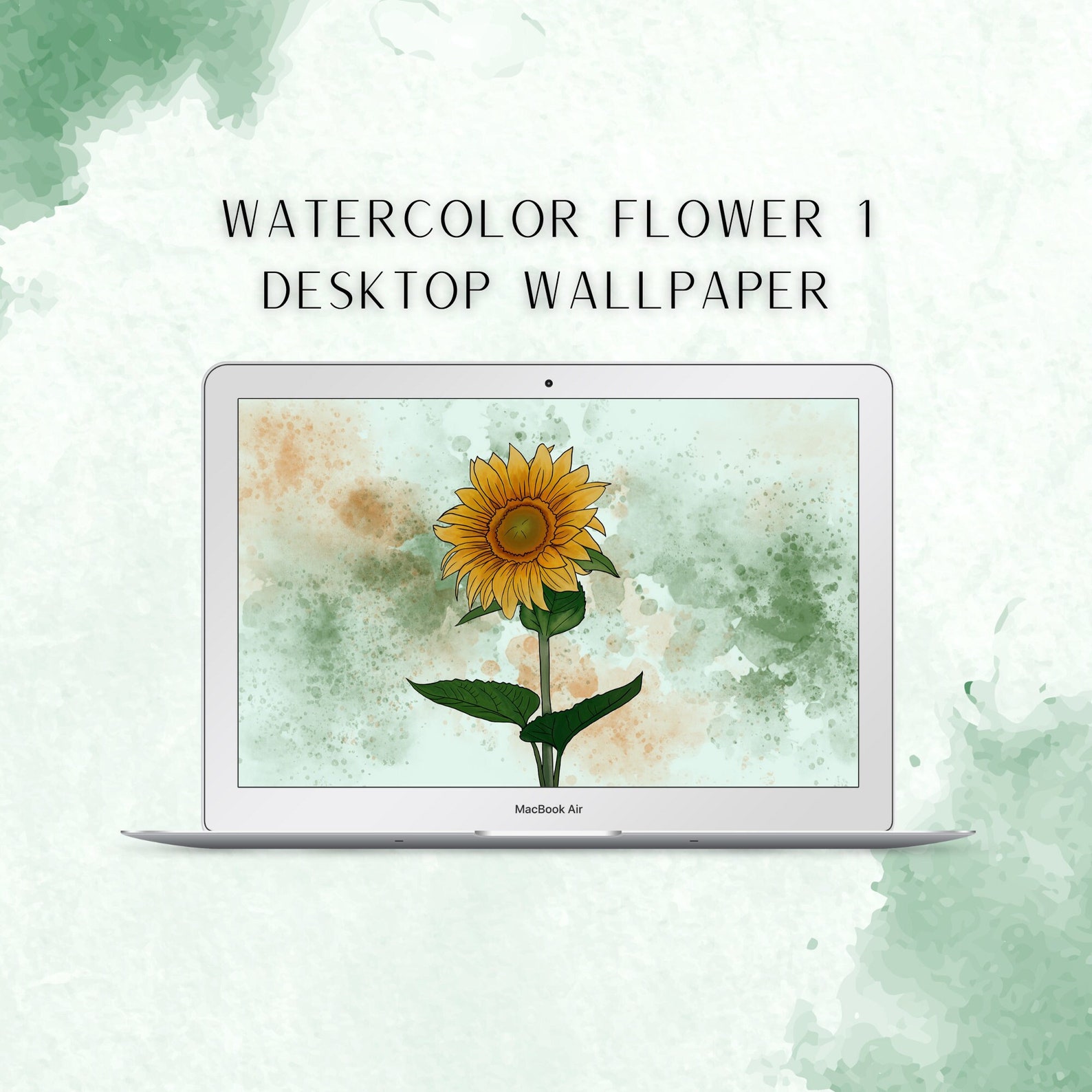 Sunflower Watercolor Desktop Wallpaper for Windows and Apple Computers Floral Digital Background ...