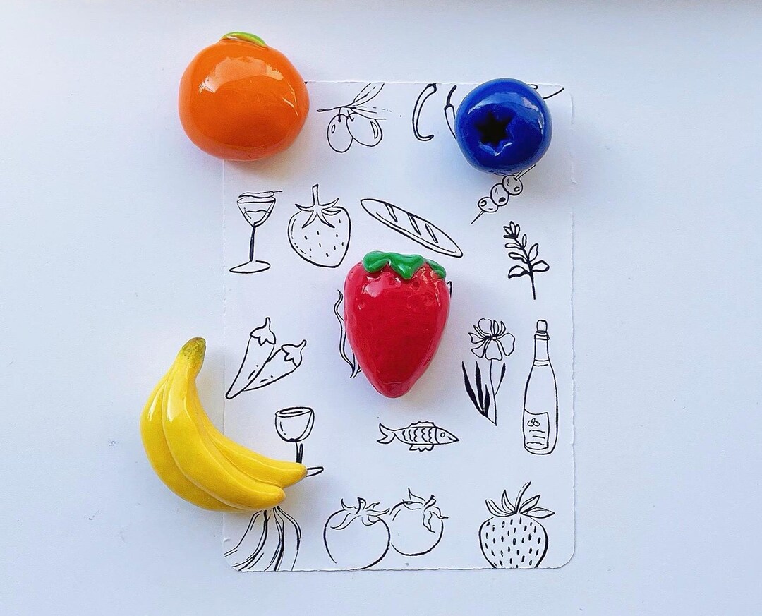 Set of 4 - Colorful Fruit Shaped Magnets - Blueberries, Oranges ...