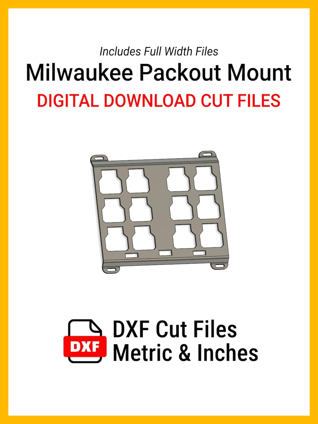 Milwaukee Packout Mount DXF Cut Files – Dual Full Width, Inches/metric ...