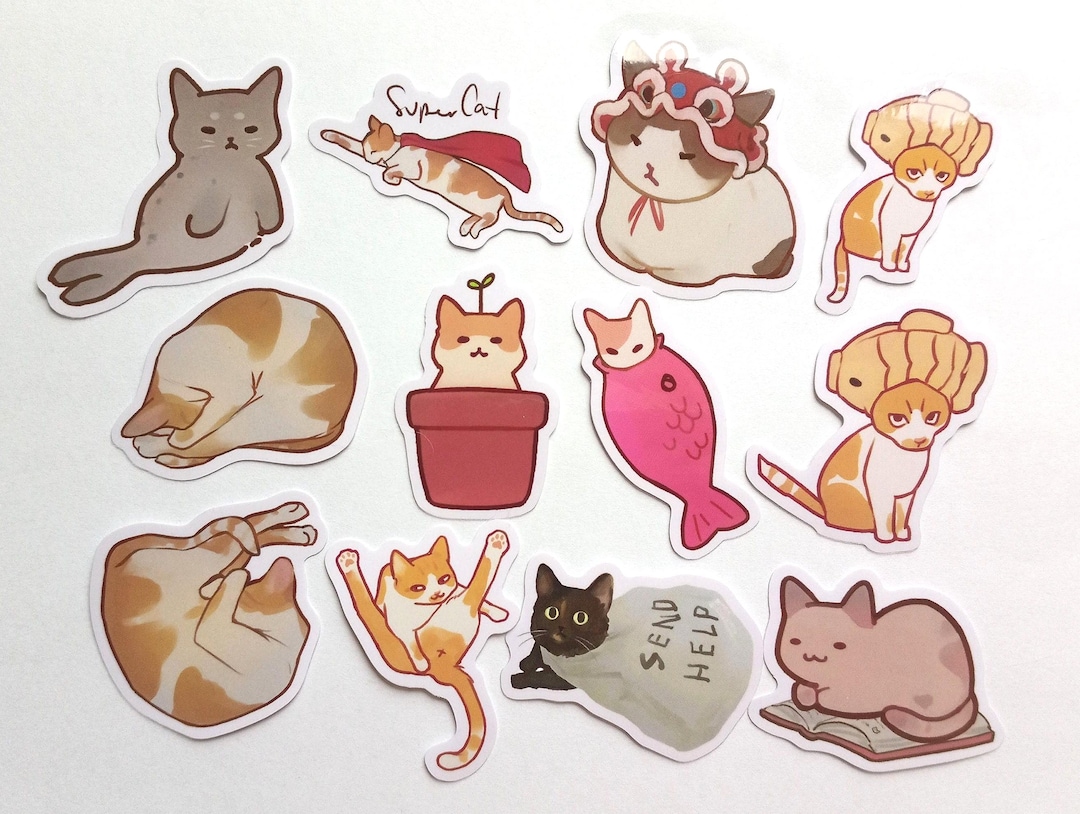 Cute Cat Stickers, Funny Vinyl Decal Set, Kawaii Stationery - Etsy
