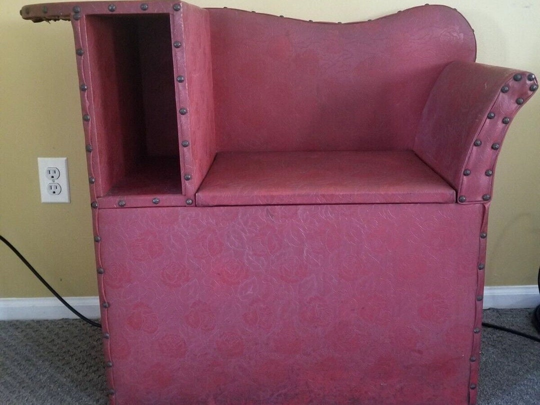 Vintage Antique Red Vinyl Telephone Gossip Bench Conversation Chair ...