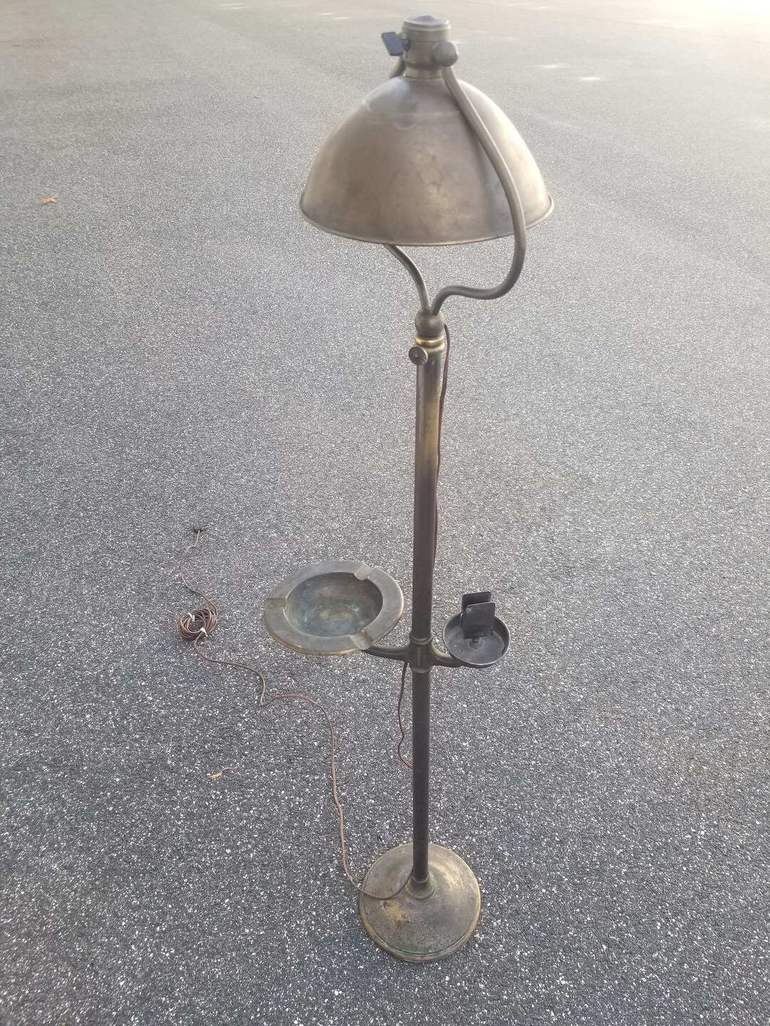 MCM 52 Antique Standing Brass Lamp With Ashtray Stand Matchbox Holder ...