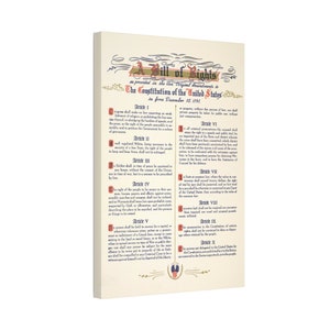 US Bill of Rights Canvas Stretched, 1.5'' USA Historical Document 16x24 - 24x36 Americana ...